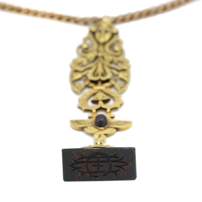 Victorian Antique 18K Solid Gold and Bloodstone Necklace For Sale at ...