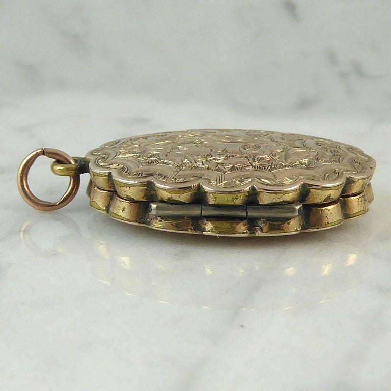 Victorian Antique Gold Back and Front Locket, Hand Engraved at 1stDibs