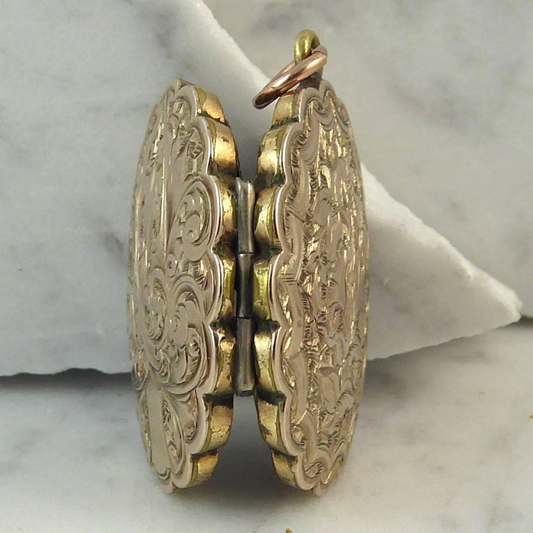 Victorian Antique Gold Back and Front Locket, Hand Engraved at 1stDibs