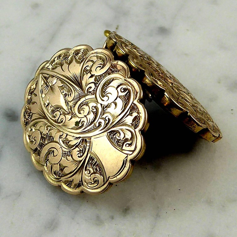 Victorian Antique Gold Back and Front Locket, Hand Engraved at 1stDibs