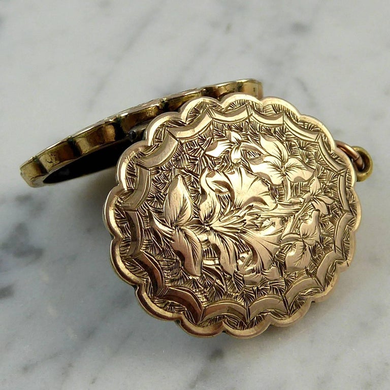 Victorian Antique Gold Back and Front Locket, Hand Engraved at 1stDibs