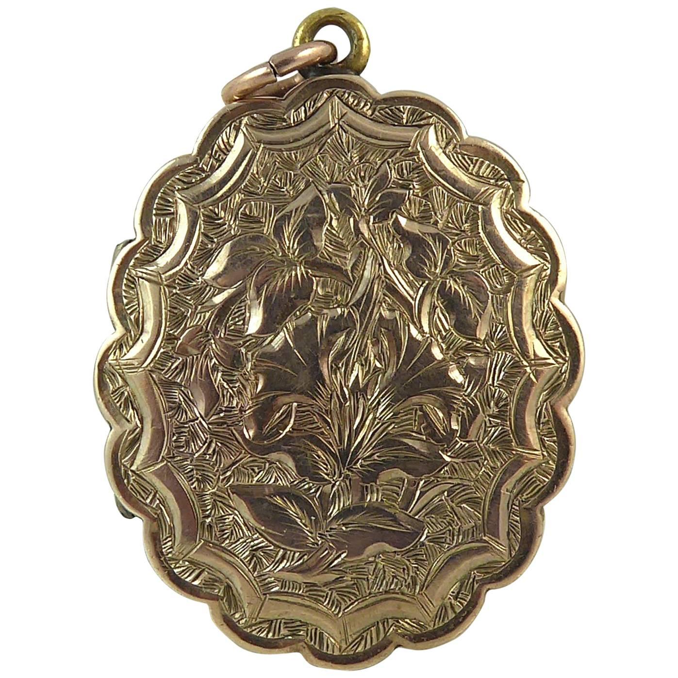 Victorian Antique Gold Back and Front Locket, Hand Engraved at 1stDibs