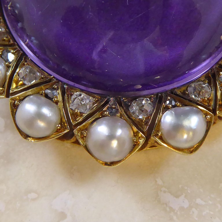 Victorian Antique Large Cabochon Amethyst, Diamond and Pearl Pendant ...