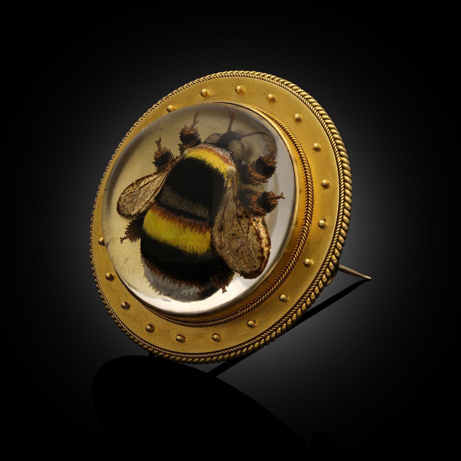 Victorian Antique Reverse Intaglio Rock Crystal Bumble Bee Brooch Circa ...