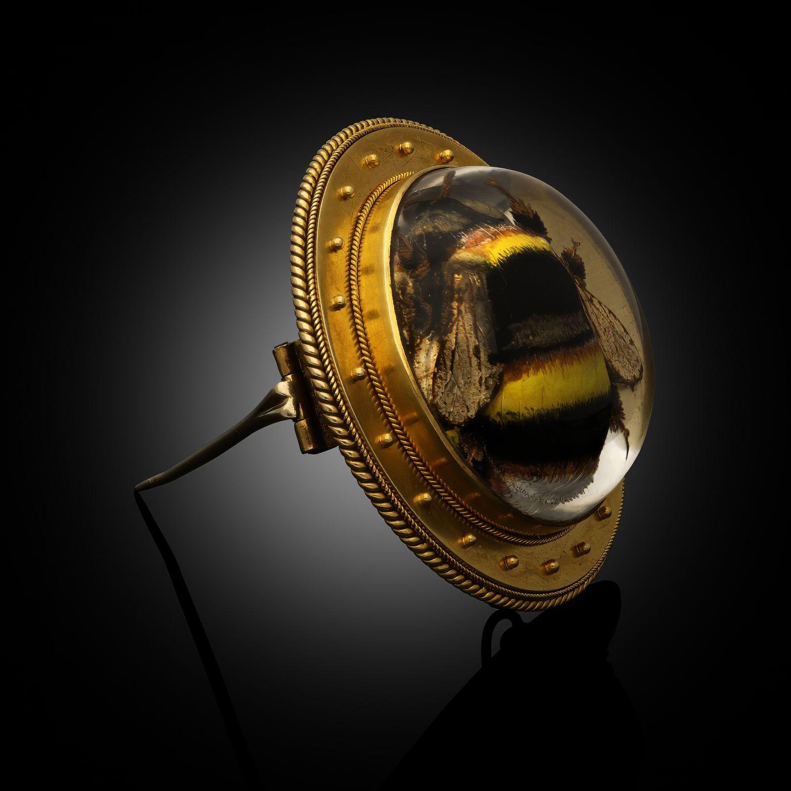 Victorian Antique Reverse Intaglio Rock Crystal Bumble Bee Brooch Circa ...