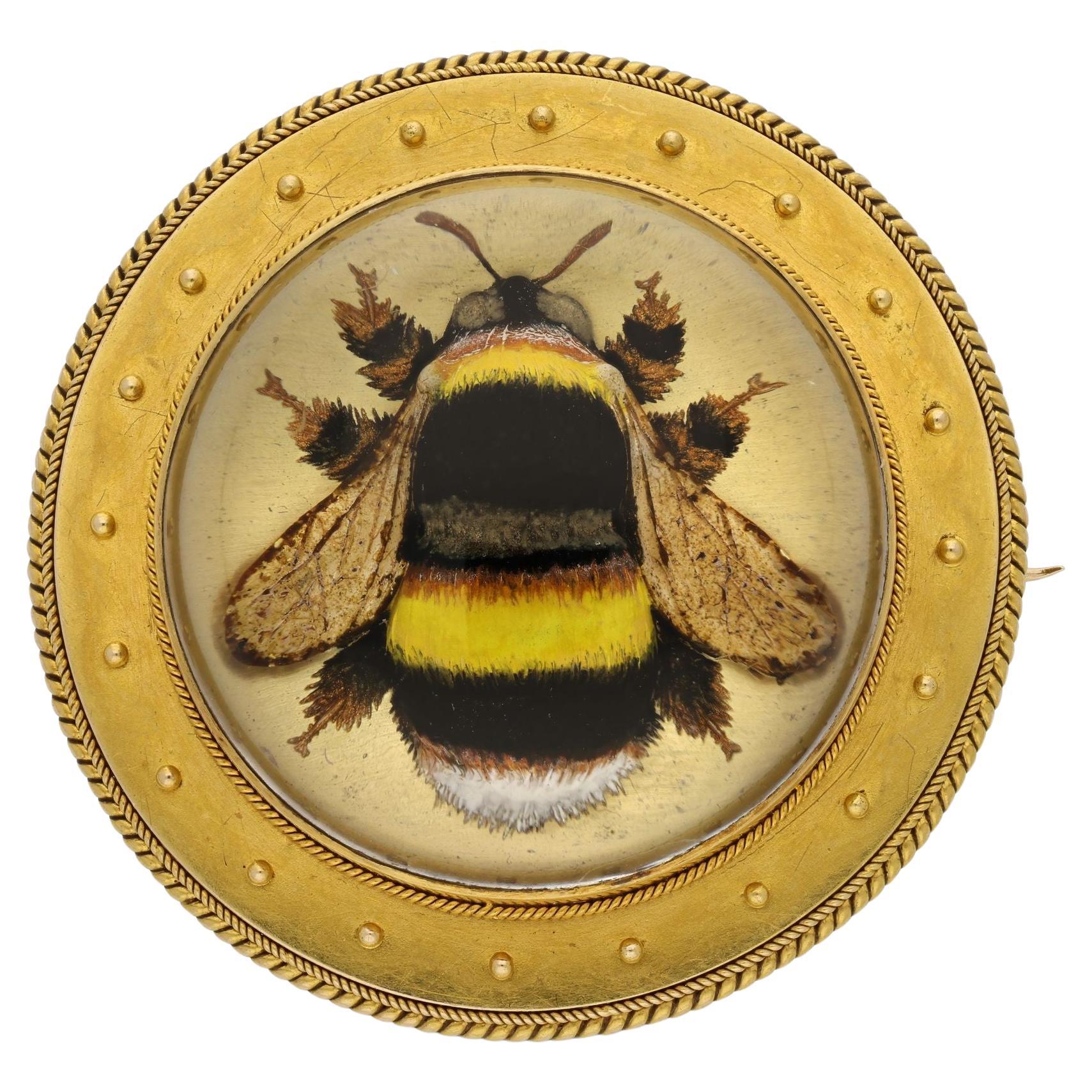 Victorian Antique Reverse Intaglio Rock Crystal Bumble Bee Brooch Circa ...
