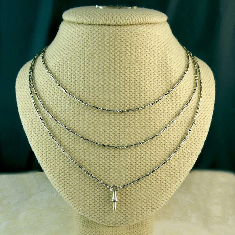 Victorian Antique Silver Long Chain, circa 1880s, Barley Corn Link at ...
