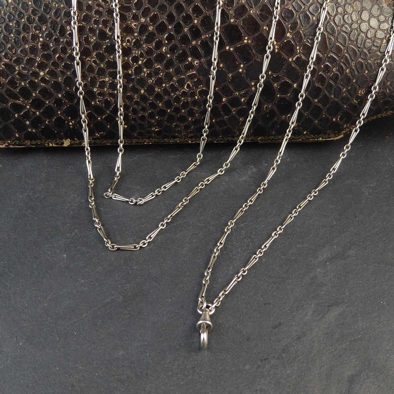Victorian Antique Silver Long Chain, circa 1880s, Barley Maize Link at ...