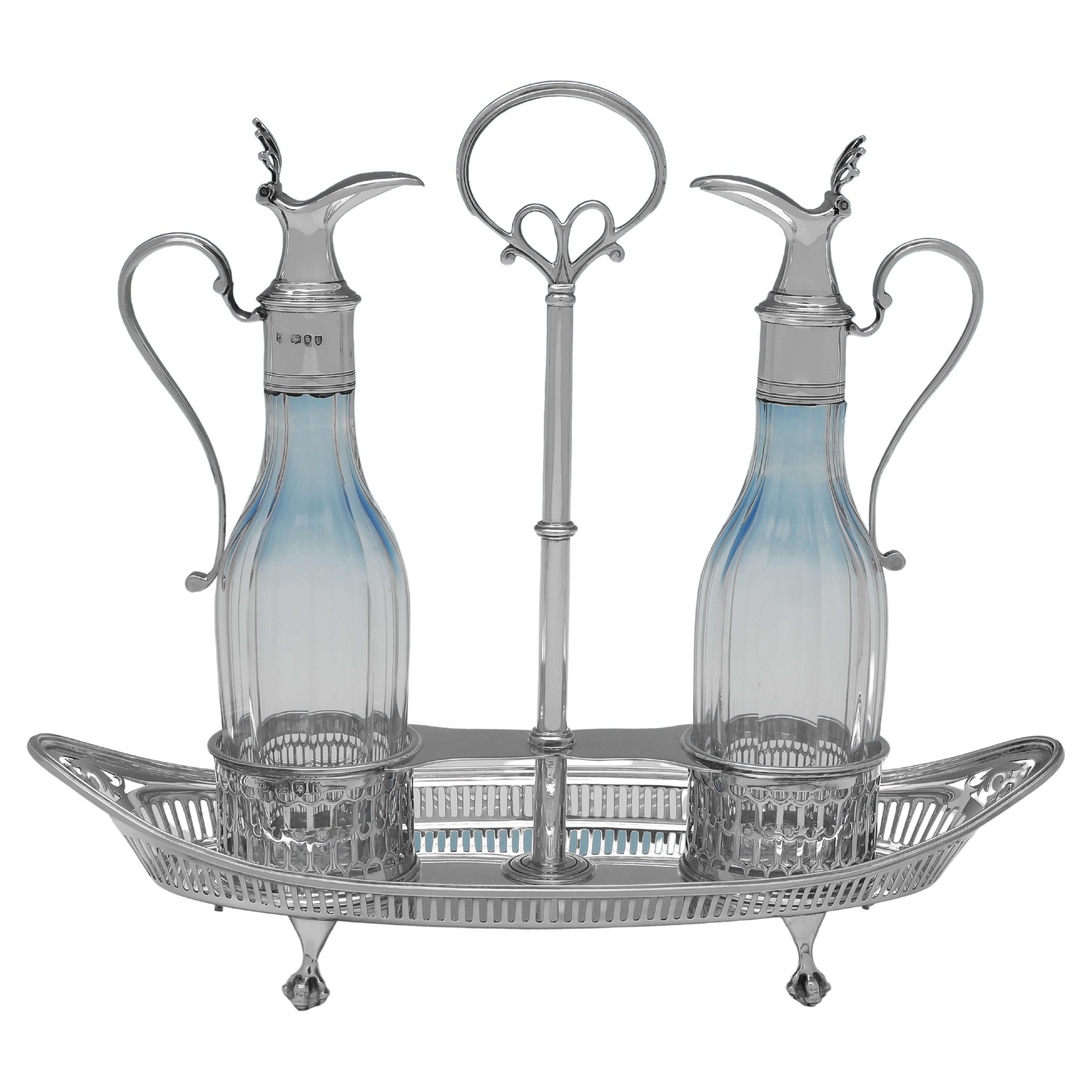 Imposing French Sterling Silver Oil and Vinegar Cruet Set Baccarat ...
