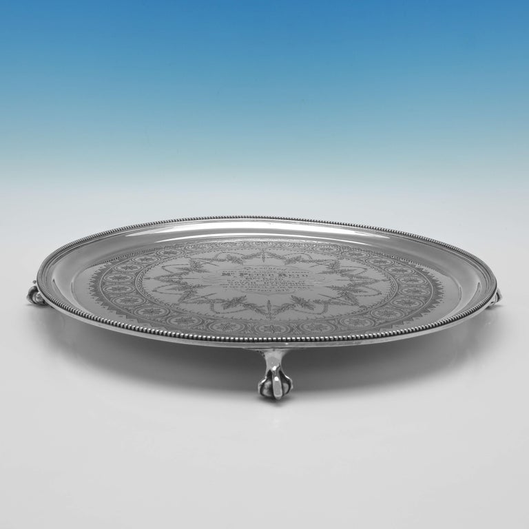 Victorian Antique Sterling Silver Salver with Presentation Inscription ...