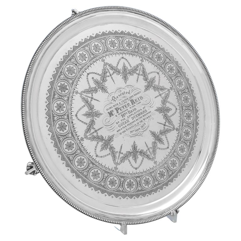 Victorian Antique Sterling Silver Salver with Presentation Inscription ...