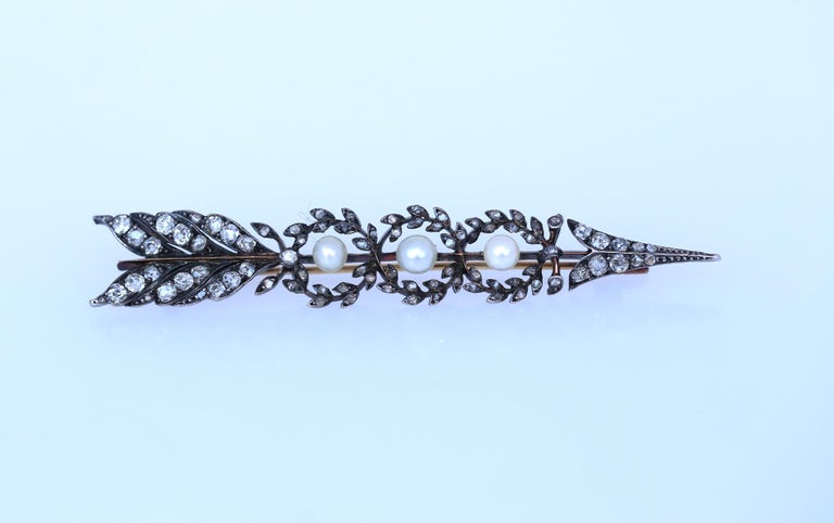 Victorian Arrow Brooch Rose-Cut Diamonds Pearls Gold Silver Unisex ...
