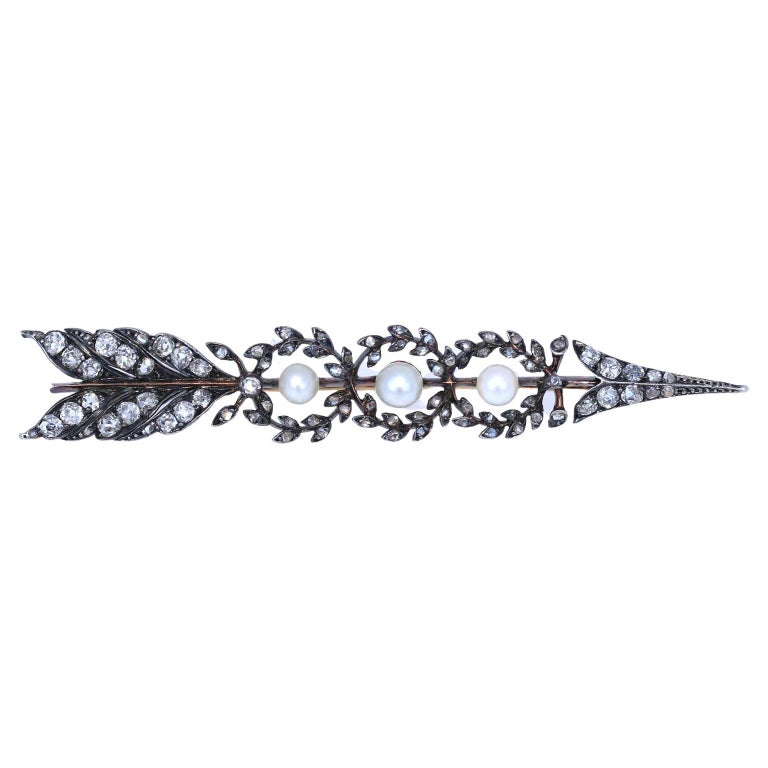 Victorian Arrow Brooch Rose-Cut Diamonds Pearls Gold Silver Unisex ...