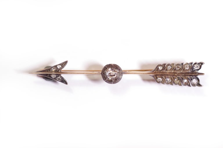 Victorian Arrow Diamonds Brooch in Rose Gold 14 Karats and Silver For ...
