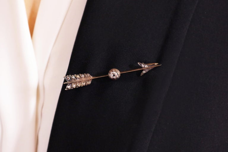 Victorian Arrow Diamonds Brooch in Rose Gold 14 Karats and Silver For ...