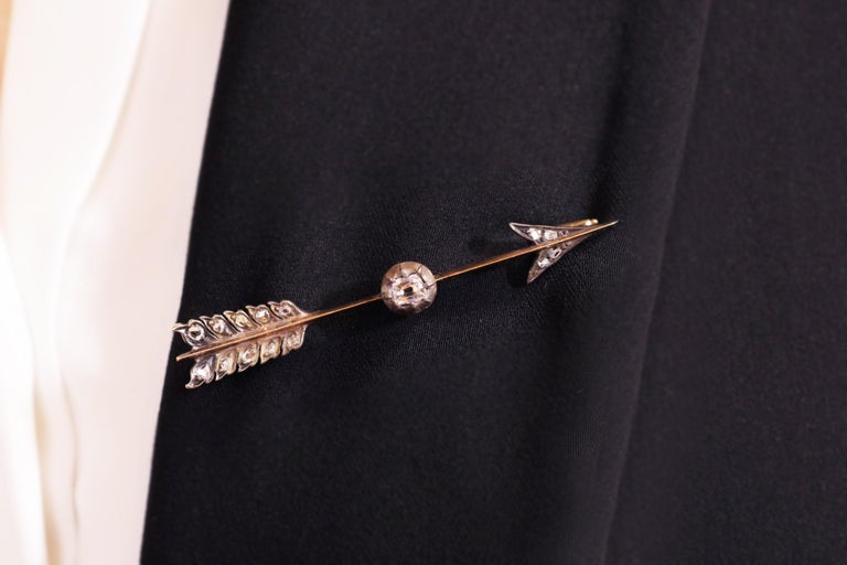 Victorian Arrow Diamonds Brooch in Rose Gold 14 Karats and Silver For ...