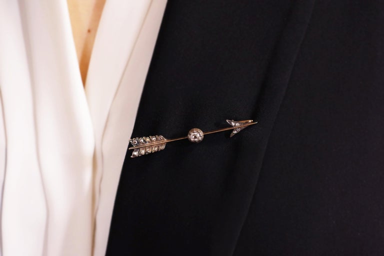 Victorian Arrow Diamonds Brooch in Rose Gold 14 Karats and Silver For ...