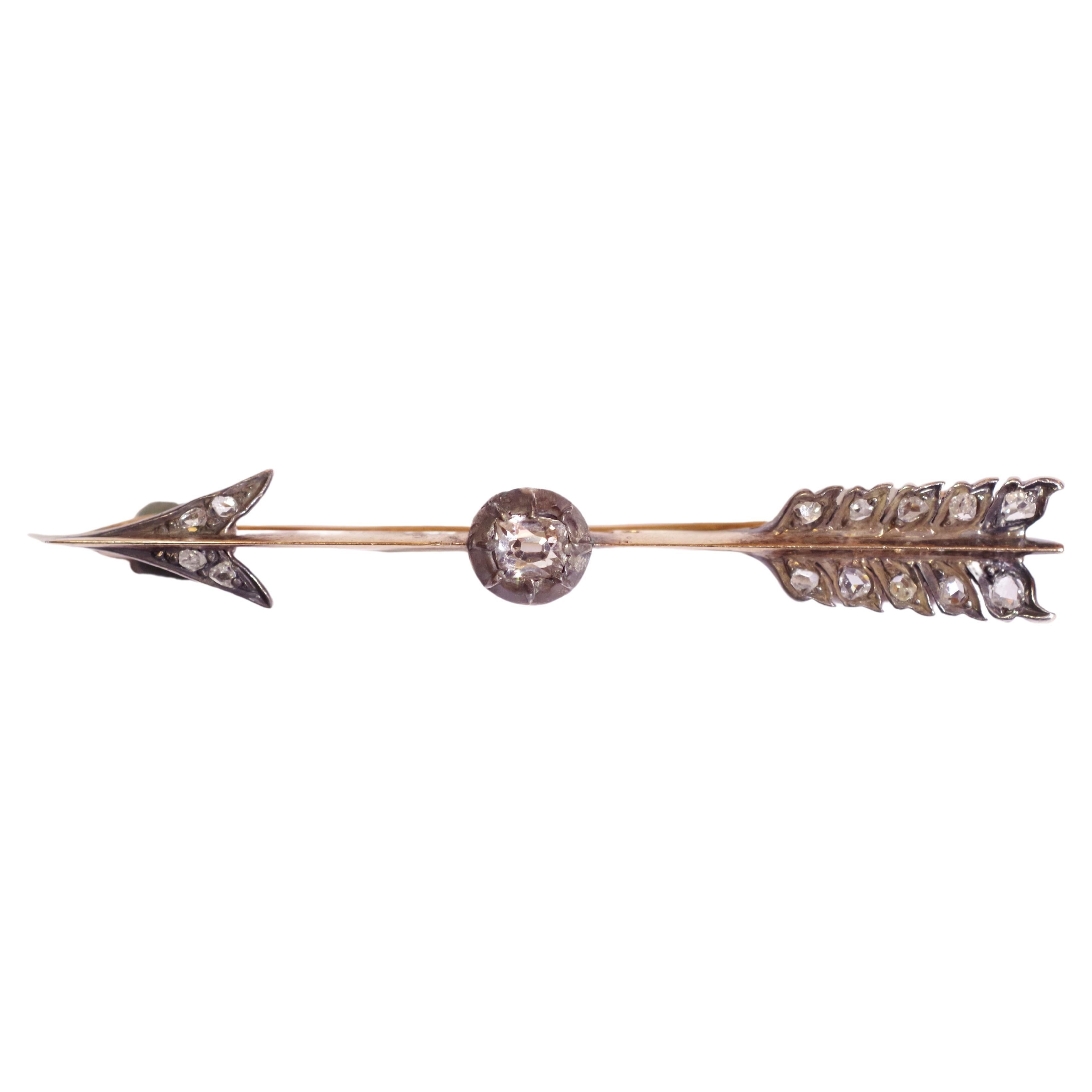 Victorian Arrow Diamonds Brooch in Rose Gold 14 Karats and Silver For ...