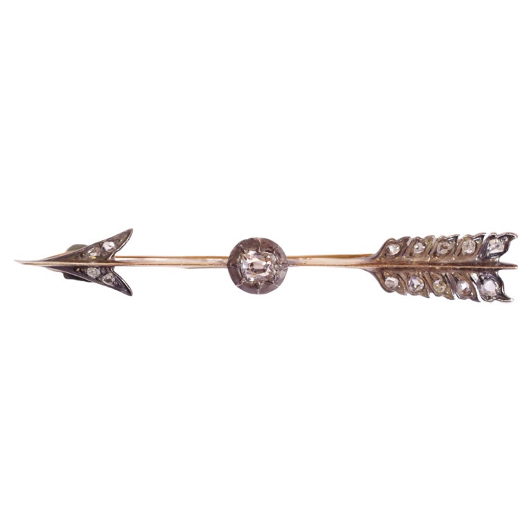 Victorian Arrow Diamonds Brooch in Rose Gold 14 Karats and Silver For ...
