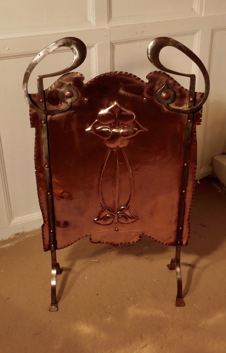 Victorian Art Nouveau Copper and Polished Steel Fire Screen at 1stDibs ...