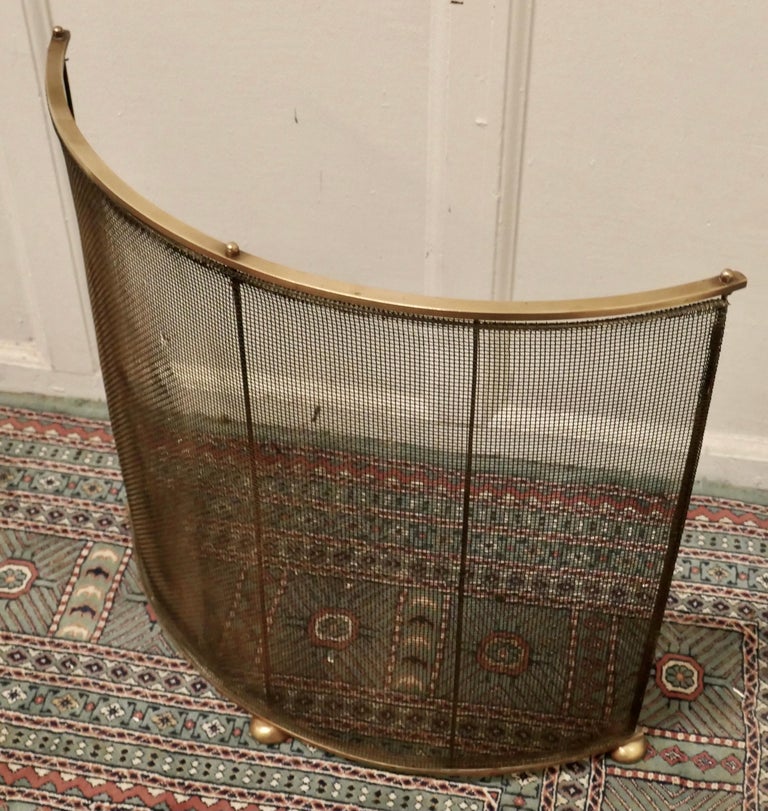 Victorian Arts and Crafts Brass Curved Fire Guard, Spark Screen at 1stDibs