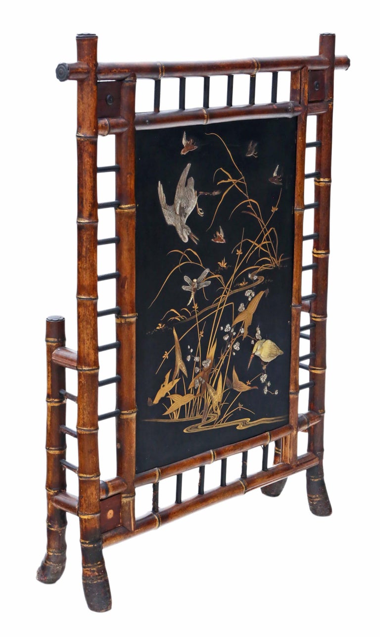 Victorian Bamboo Decorated Fire Screen at 1stDibs