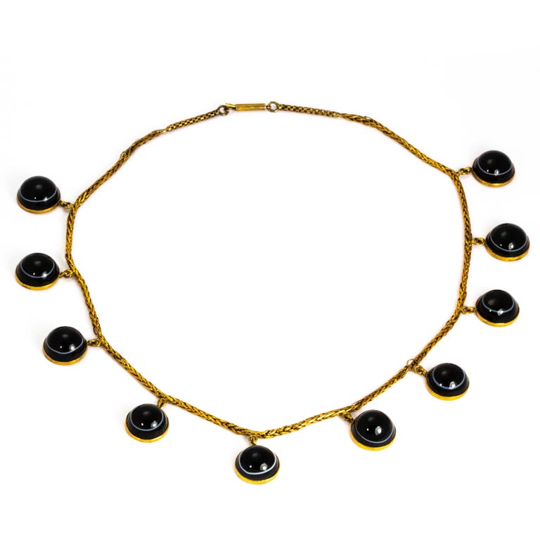 Victorian Banded Bullseye Cabochon Gilt Necklace At 1stdibs