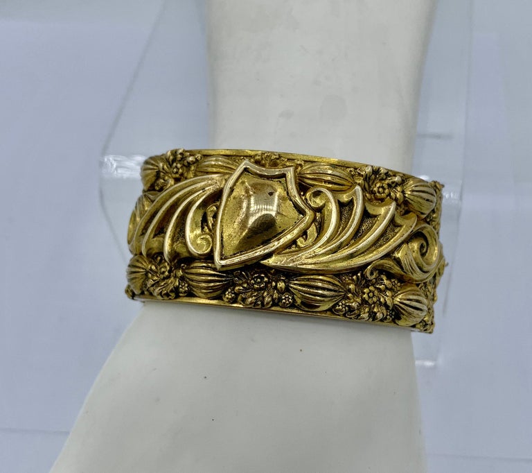 Victorian Bangle Bracelet Flower Motif Heavy Three Dimensional Gold ...