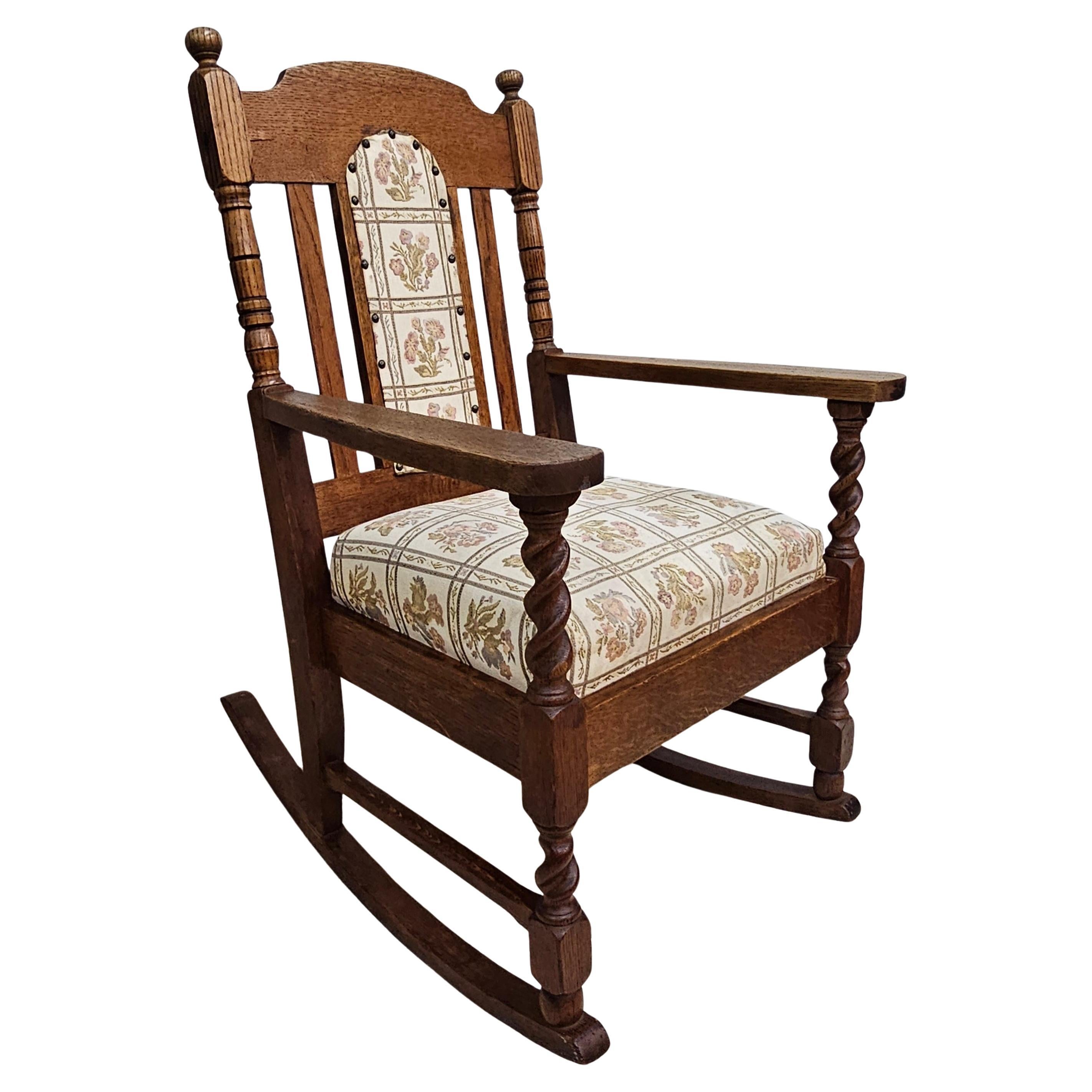 Victorian Barley Twist Oak and Upholstered Rocking Chair For Sale at ...