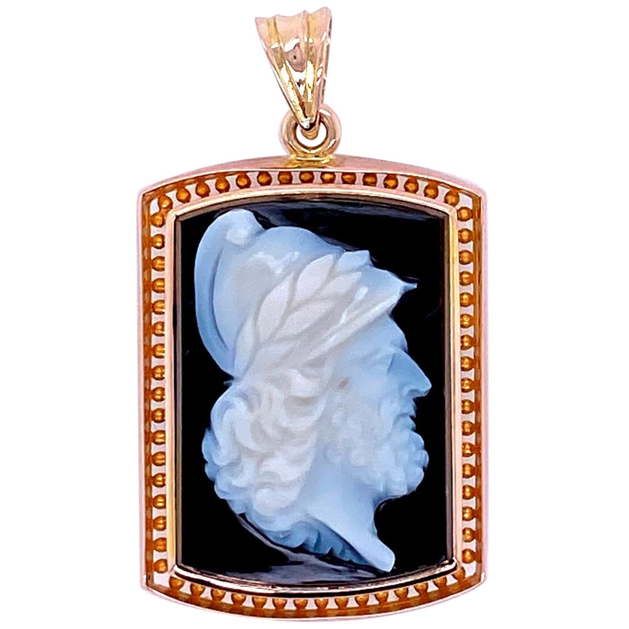 Art Deco White Gold Habille' Cameo Pendant For Sale at 1stDibs