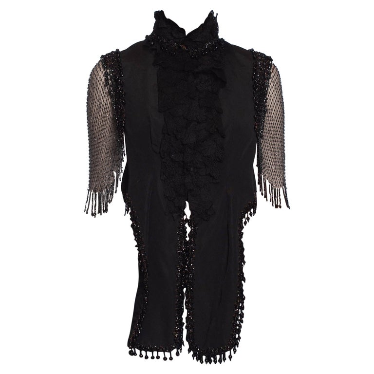 Victorian Black Hand Beaded Silk Net Fringed Mantle Cape For Sale at ...