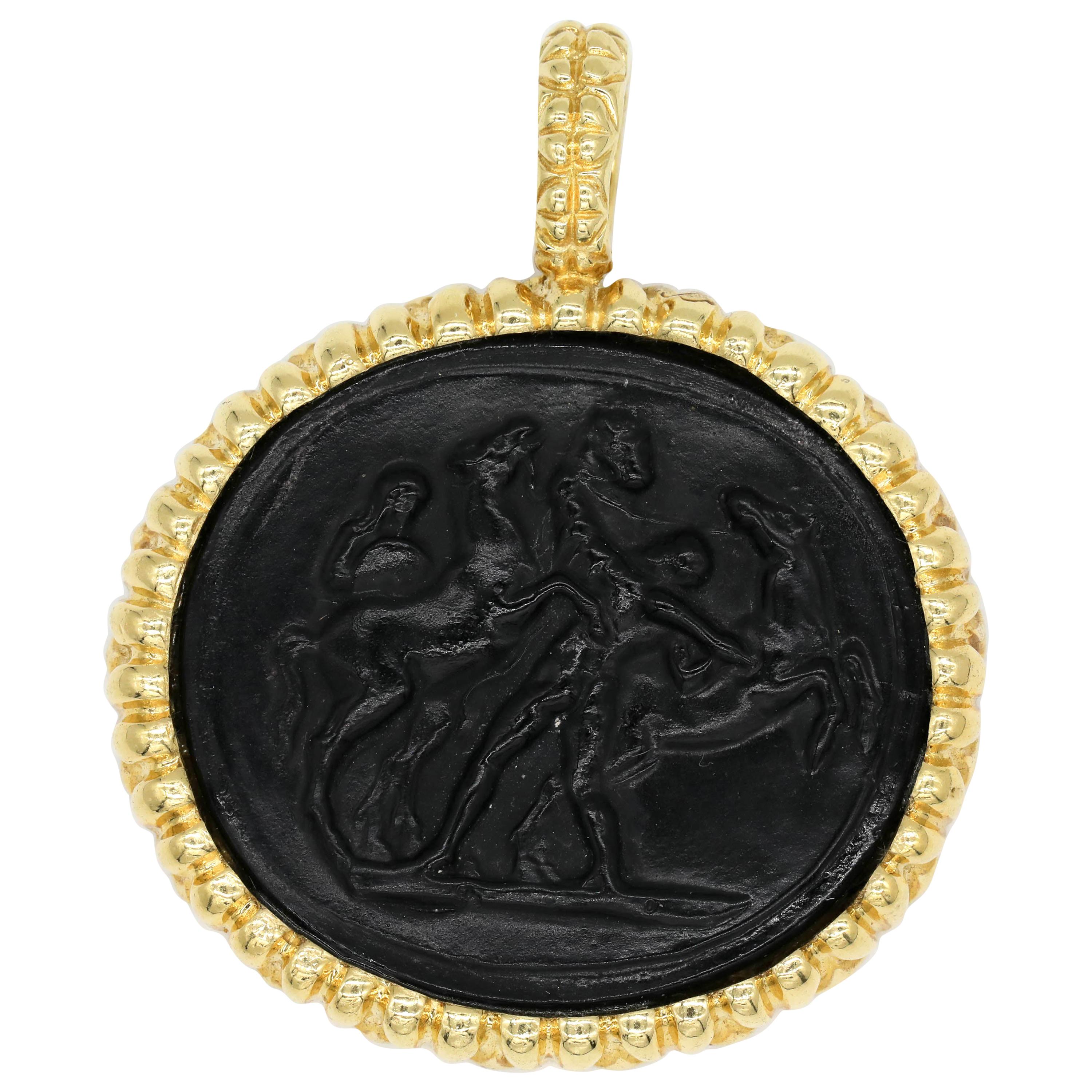 Victorian Black Italian Murano Glass Carved Intaglio Pendant 18 Karat ...