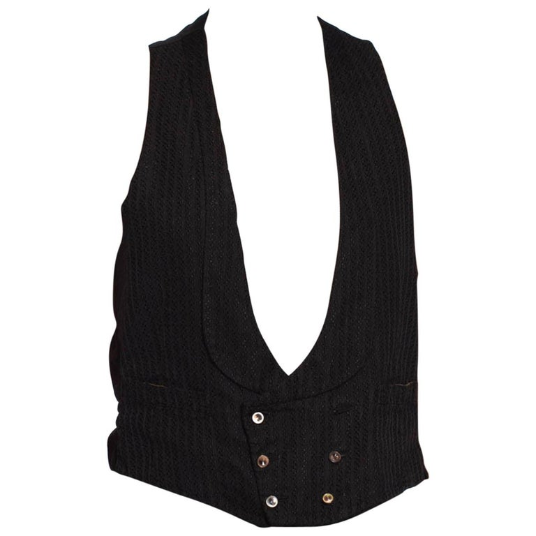 Victorian Black Silk and Cotton Damask Stripe Antique Mens Formal Vest ...