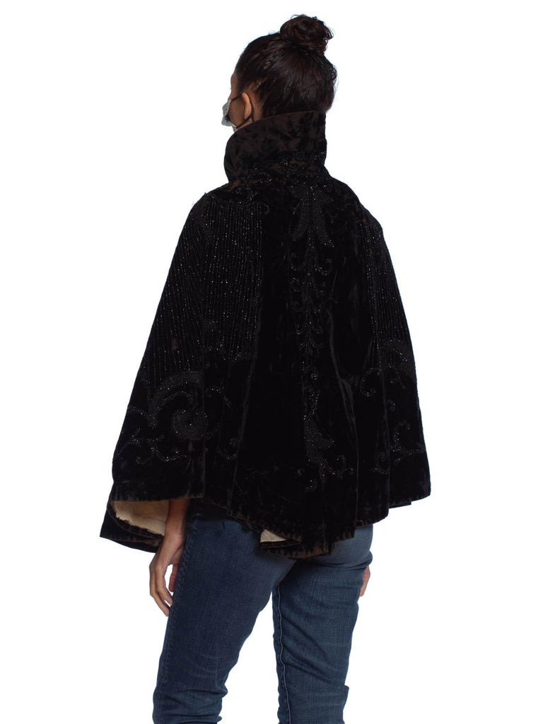 Victorian Black Silk and Cotton Velvet 1890'S Jet Beaded Cape For Sale ...