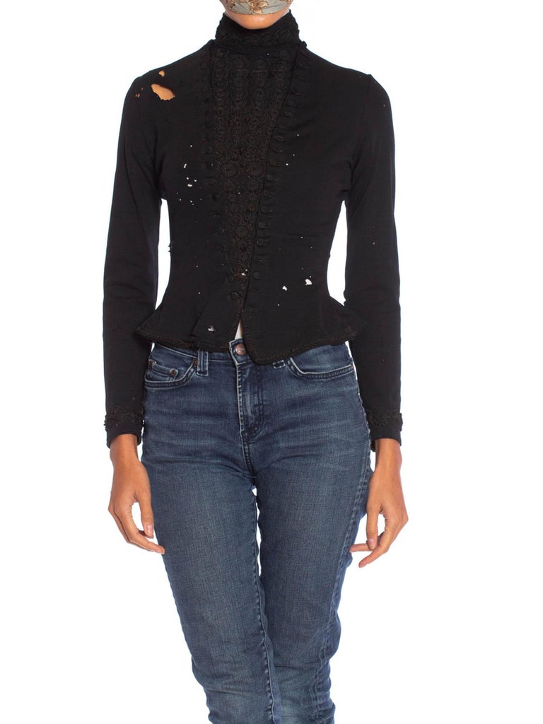 Victorian Black Wool Blend Knit Beautifully Tattered and Embroidered ...