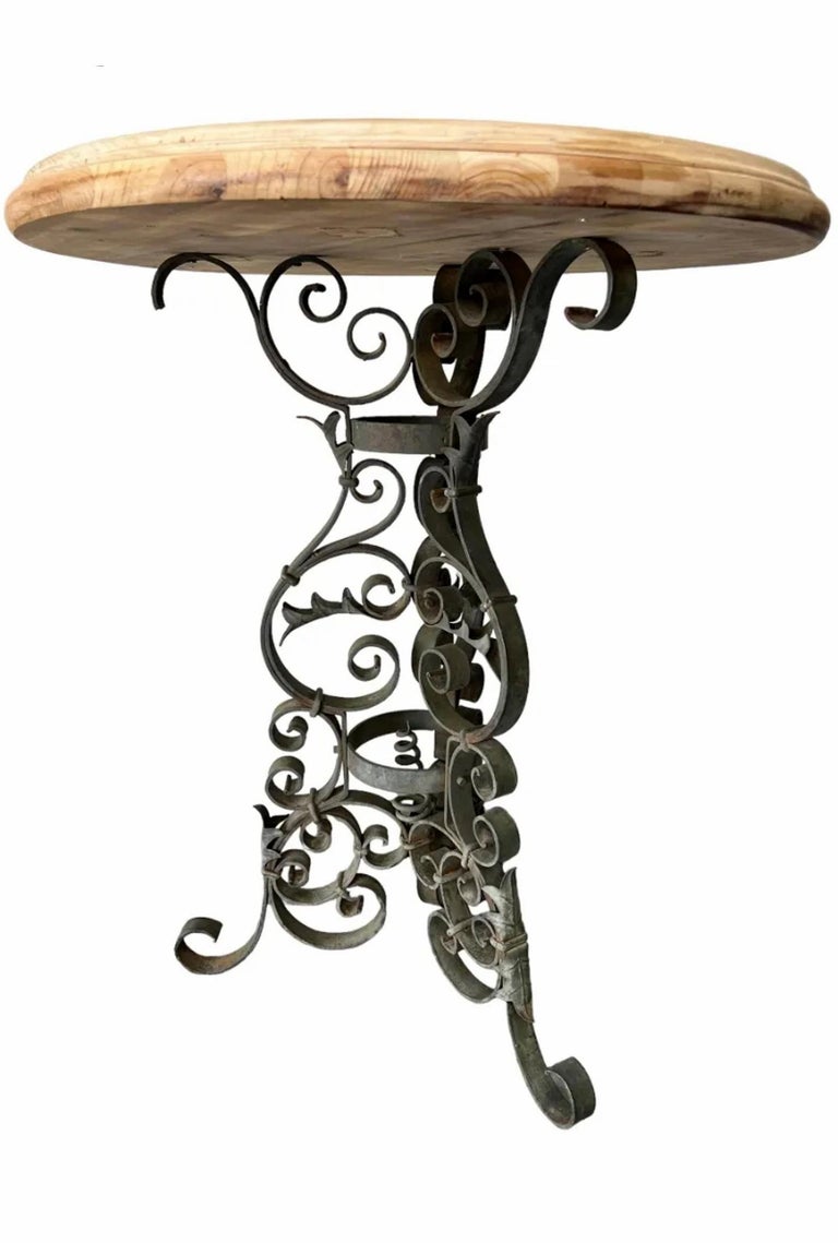 Victorian Bleached Wood Scrolling Wrought Iron Bistro Table For Sale at ...