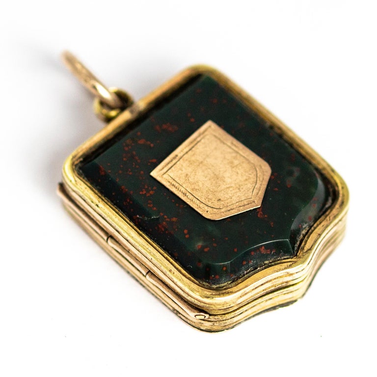 Victorian Bloodstone and Gold Shield Locket at 1stDibs