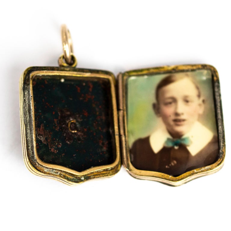 Victorian Bloodstone and Gold Shield Locket at 1stDibs