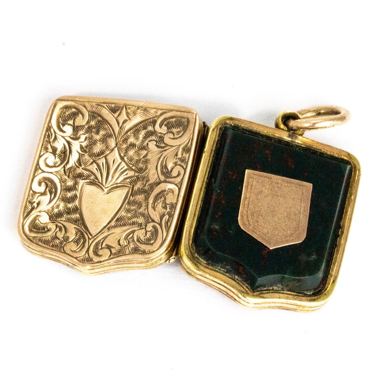 Victorian Bloodstone and Gold Shield Locket at 1stDibs