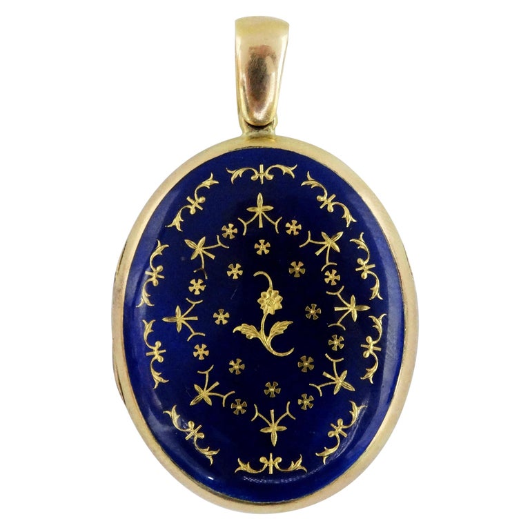 Victorian Blue Enamel Oval Locket at 1stDibs