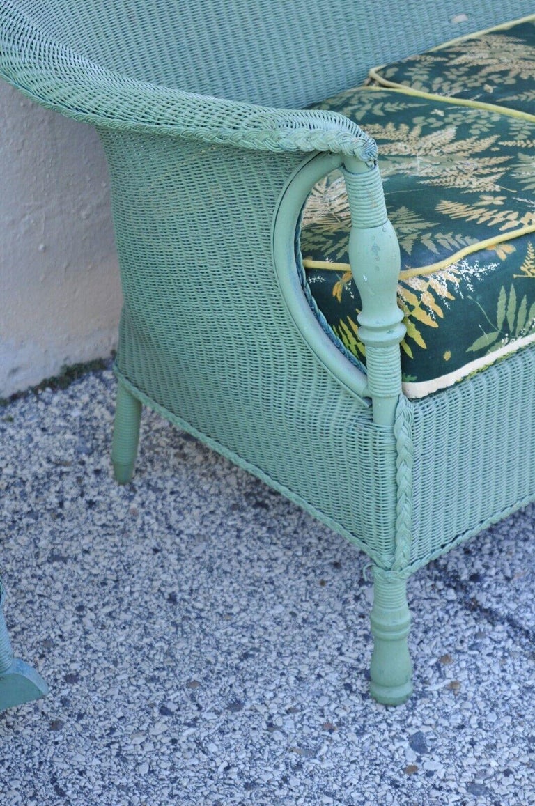 Victorian Blue Green Woven Wicker Sunroom Sofa Rocking Chair Lounge ...