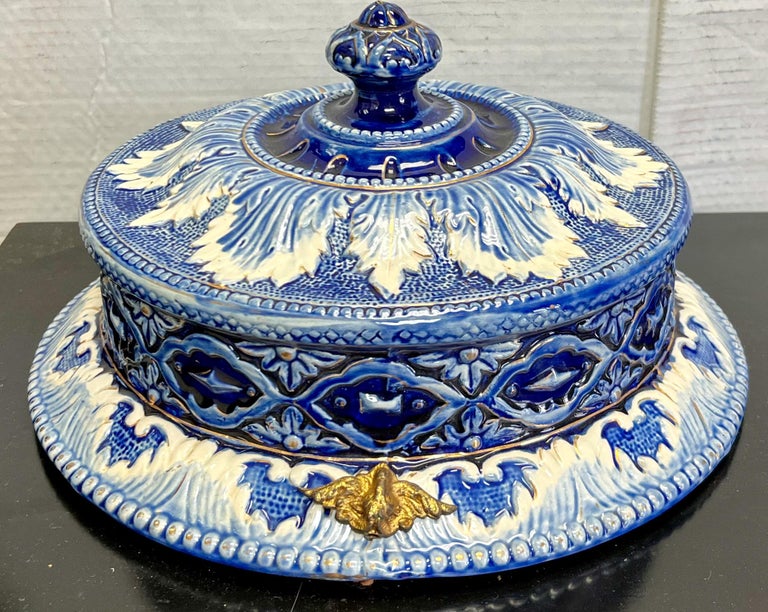 Victorian Blue and White Faience Majolica Glazed Pottery Light ...