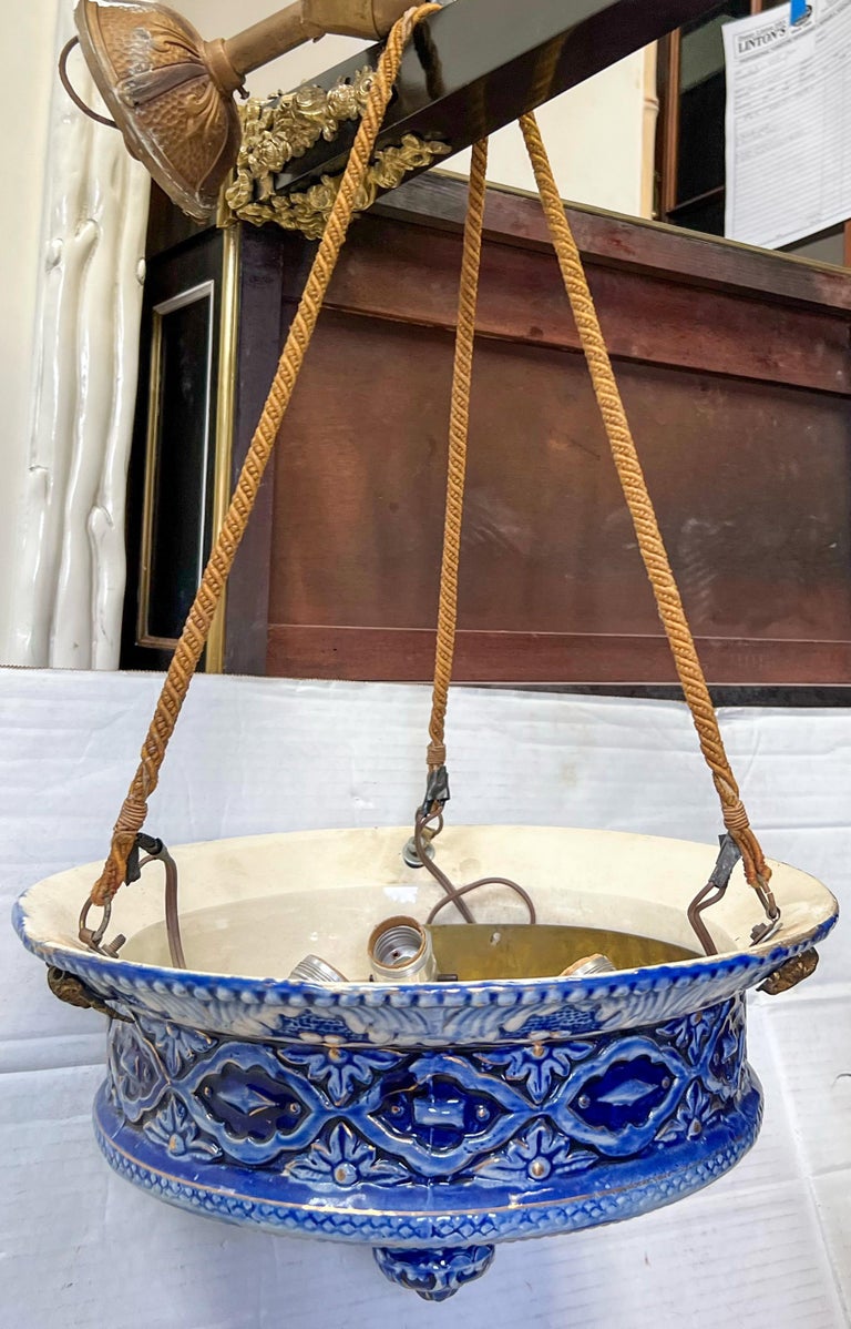 Victorian Blue and White Faience Majolica Glazed Pottery Light ...