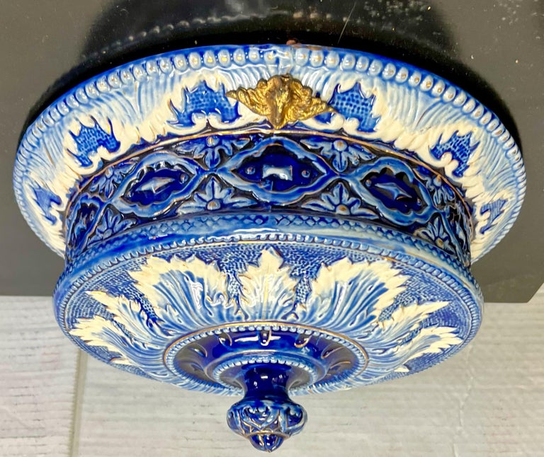 Victorian Blue and White Faience Majolica Glazed Pottery Light ...