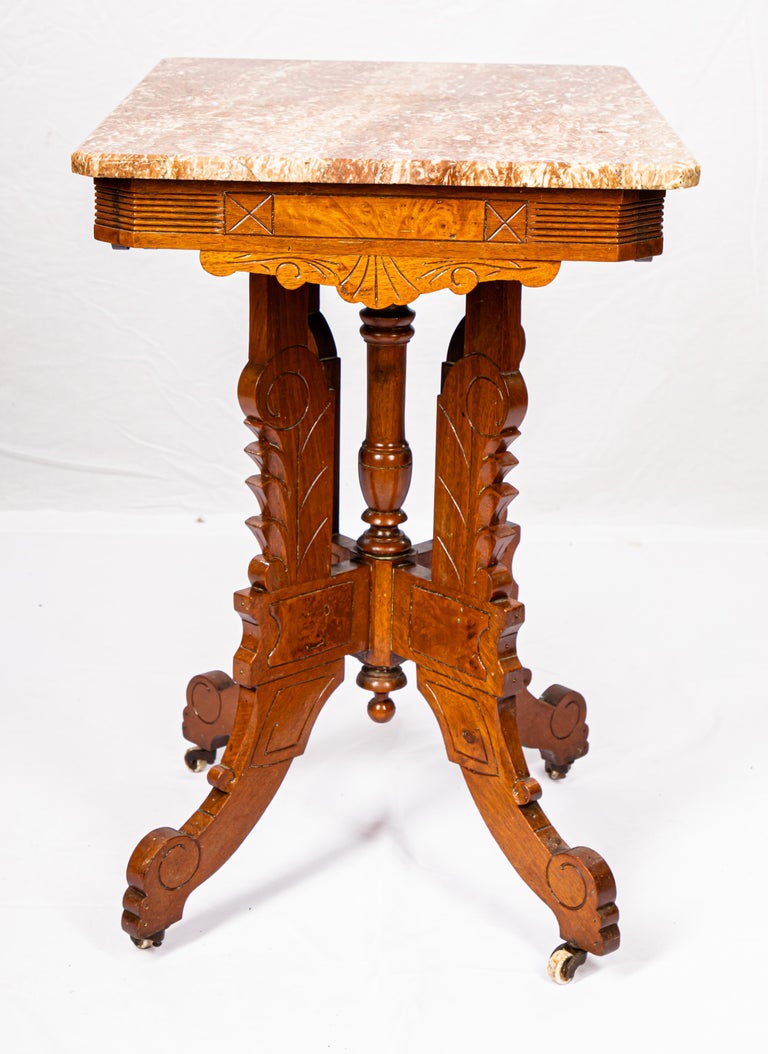 Victorian Blush Marble-Top Parlor Table For Sale at 1stDibs