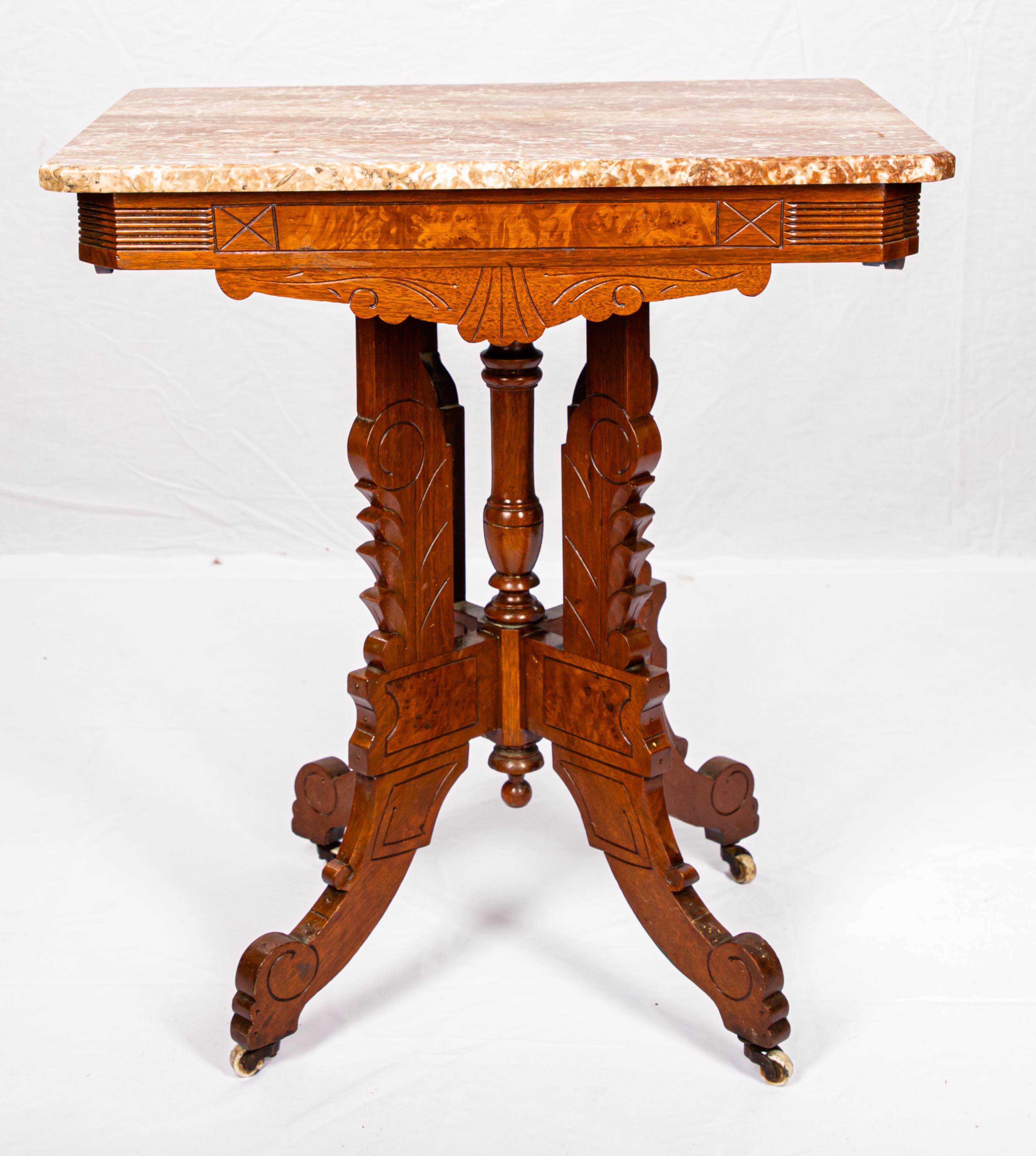 Victorian Blush Marble-Top Parlor Table For Sale at 1stDibs