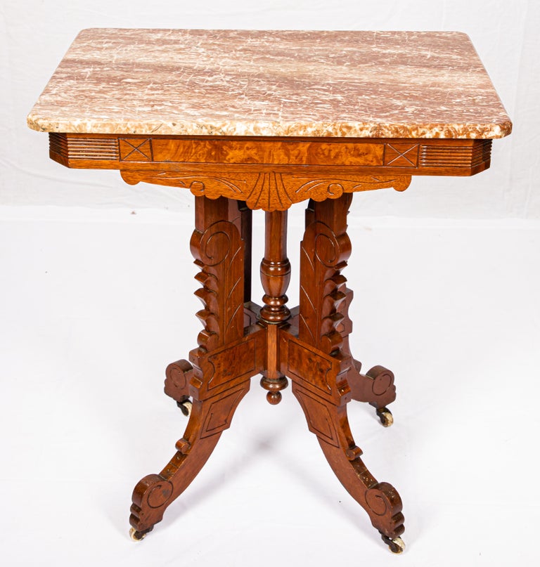 Victorian Blush Marble-Top Parlor Table For Sale at 1stDibs