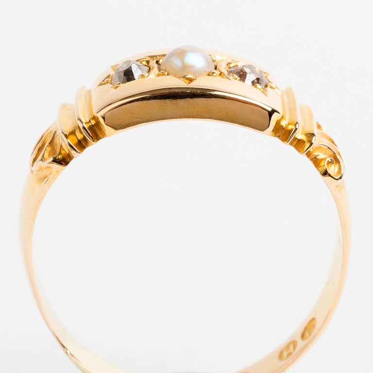 Victorian Boat Shaped Ring, with Seed Pearl and Diamonds, HM Sheffield ...