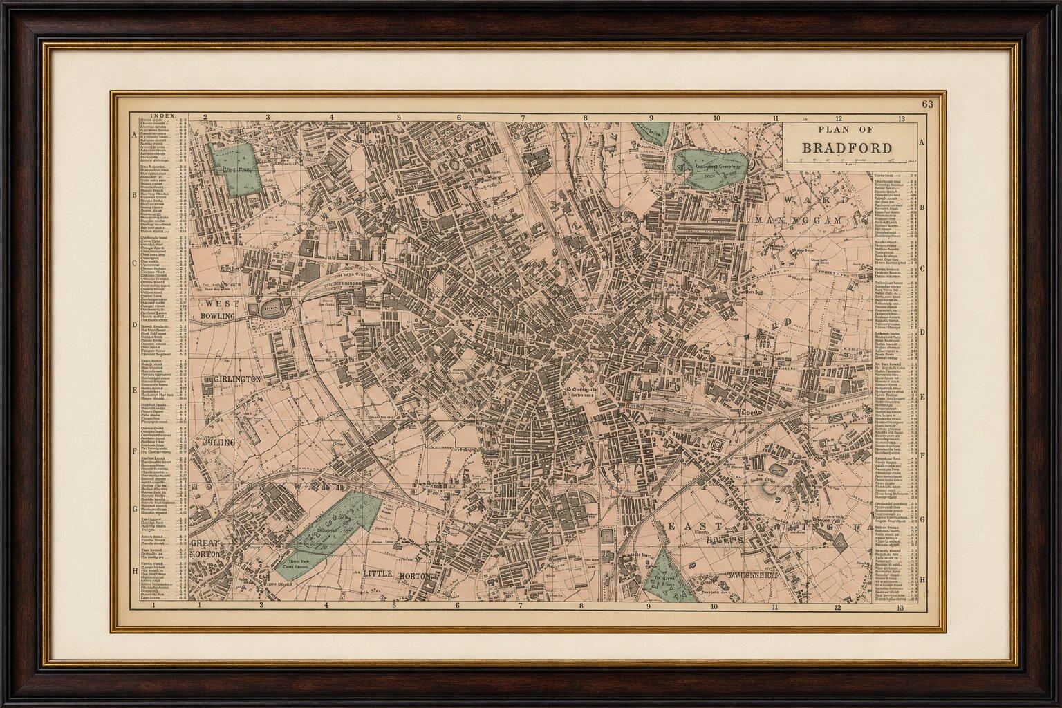 Victorian Bradford Street Plan Map – Edward Weller 1885, Wool Capital ...