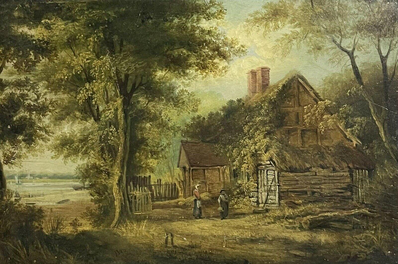 Victorian British - Victorian Oil Painting Country Woods Cottage with ...